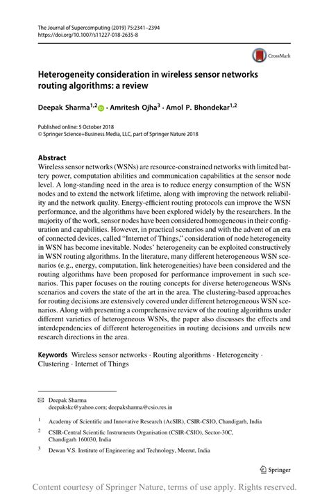 heterogeneity consideration in wireless sensor networks routing algorithms a review request pdf