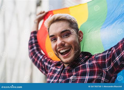 Happy Gay Man Celebrating The Pride Festival With The Lgbtq Rainbow