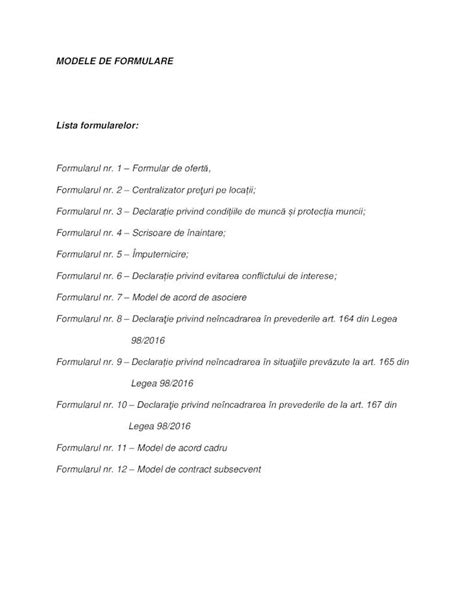 PDF MODELE DE FORMULARE Lista Formularelor MODELE DE FORMULARE