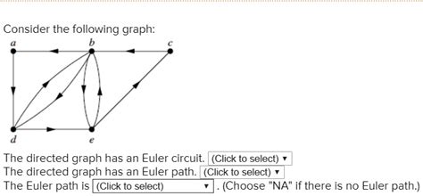 solved consider the following graph the directed graph has an euler circuit click to select