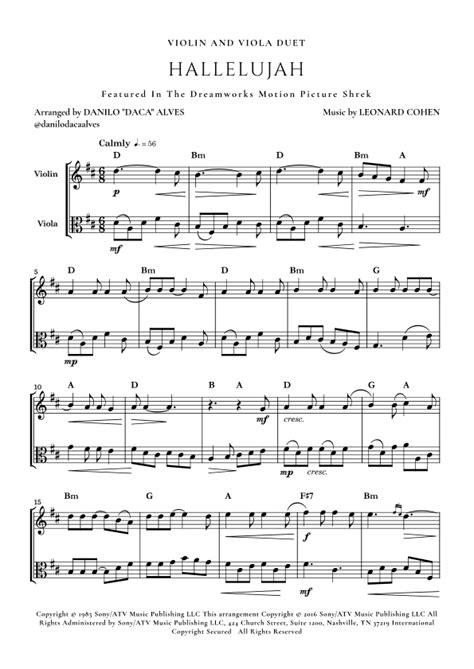 Hallelujah Arr Danilo Daca Alves By Andrea Bocelli Sheet Music For