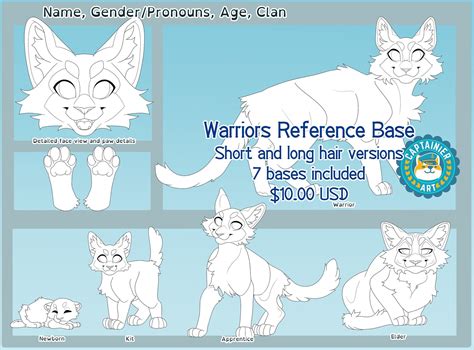 Warriors Reference Sheet Base Feline Cat Lineart Base Etsy