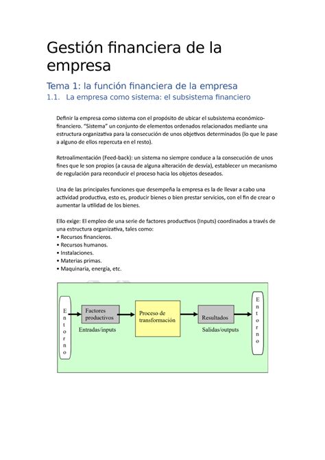 Gestión financiera tema 1 resumen Gestión financiera de la empresa