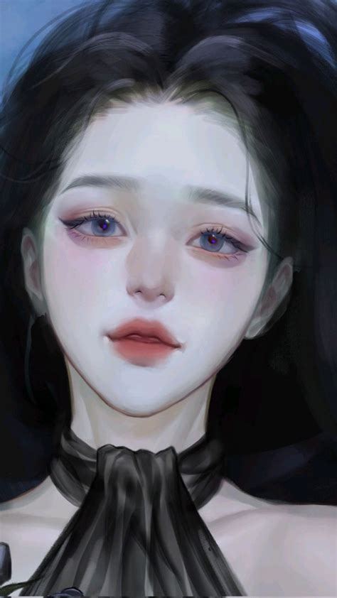 A Digital Painting Of A Woman With Dark Hair And Blue Eyes Wearing A