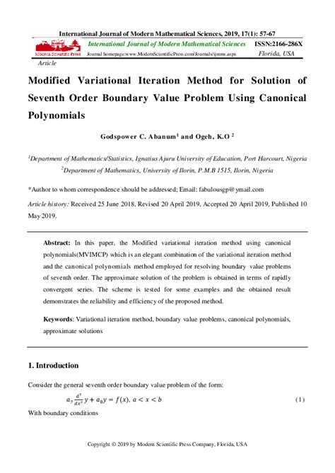 pdf modified variational iteration method for solution of seventh order boundary value problem
