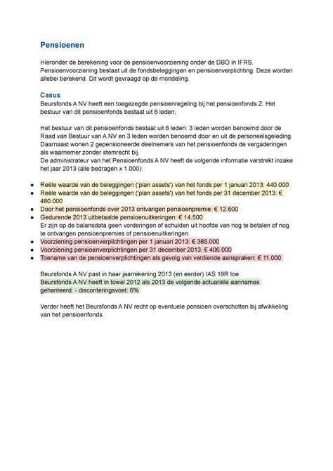 Voorbeeld Berekening Voor De Pensioenvoorziening Onder Ifrs Pensioen