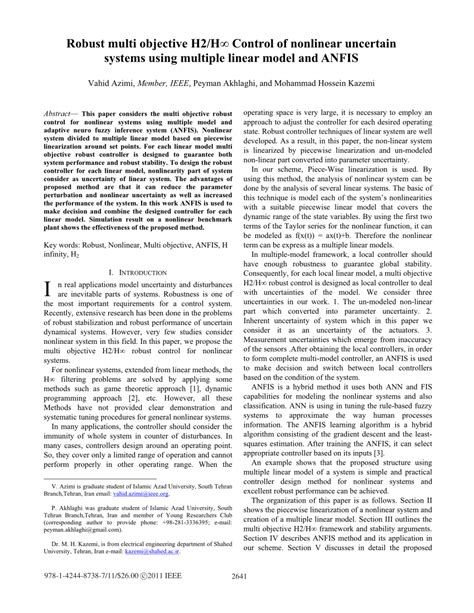 pdf robust multi objective h2 h∞ control of nonlinear uncertain systems using multiple linear