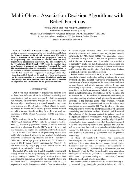 pdf multi object association decision algorithms with belief functions