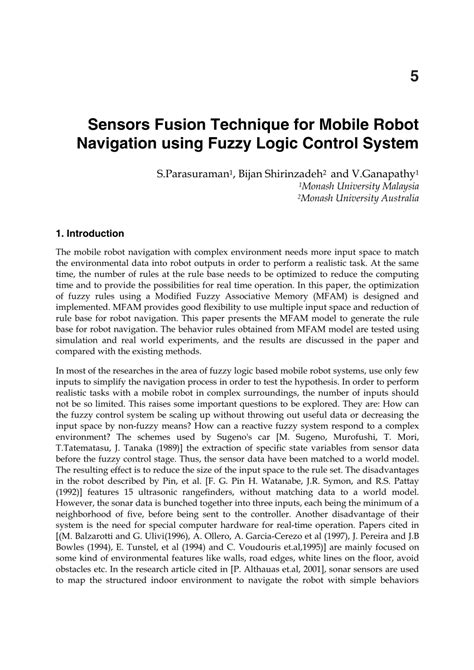 pdf sensors fusion technique for mobile robot navigation using fuzzy logic control system