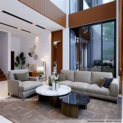 Desain Ruang Keluarga Rumah Modern 3 Lantai Ibu LVA Di Tangerang
