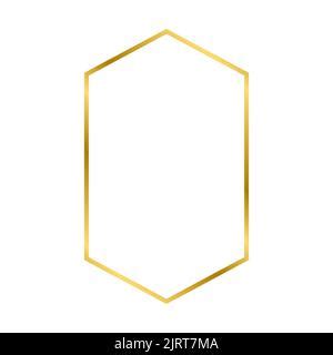 Gold Shiny Glowing Vintage Hexagon Frame With Shadows Isolated On White