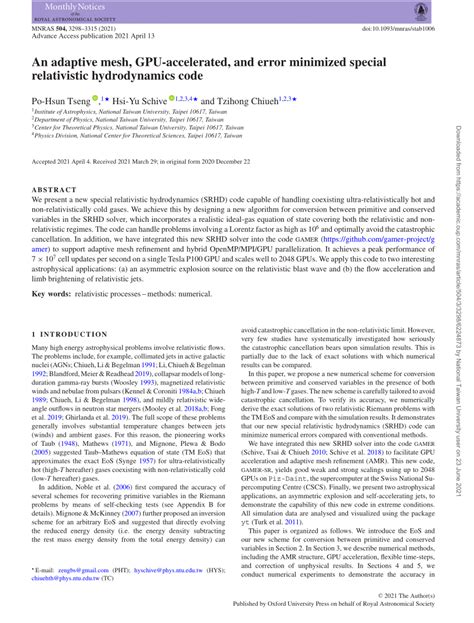 pdf an adaptive mesh gpu accelerated and error minimized special relativistic hydrodynamics code