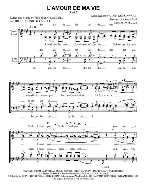 L Amour De Ma Vie Arr Josh Gongaware By Billie Eilish Sheet Music