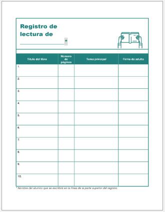 Plantilla Registro De Lectura Plantillasoffice Net