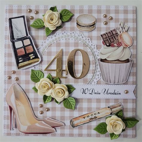 Beżowa kartka na 40 urodziny kobieca handmade 12653575022