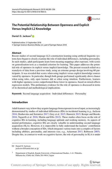 the potential relationship between openness and explicit versus implicit l2 knowledge