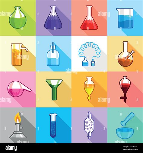 Chemistry Laboratory Icons Set Flat Style Stock Vector Image Art Alamy