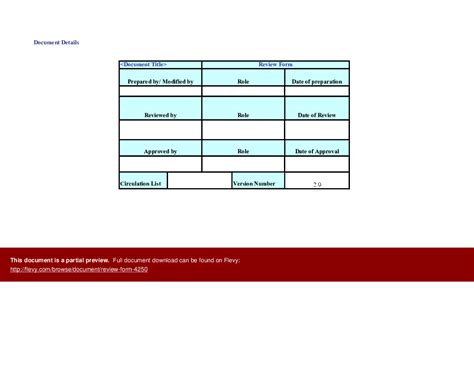 Excel Template Review Form Excel Template XLS Flevy