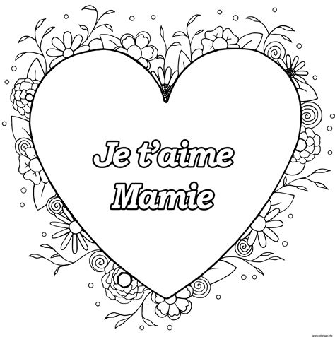 Coloriage Fete Grand Parents Mamie Je Taime JeColorie
