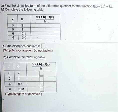 solved a find the simplified form of the difference quotient for the function fx 31 7x b