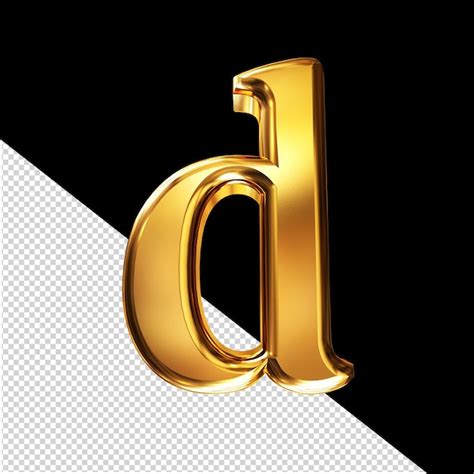 Símbolo 3d dorado con la letra biselada d Archivo PSD Premium