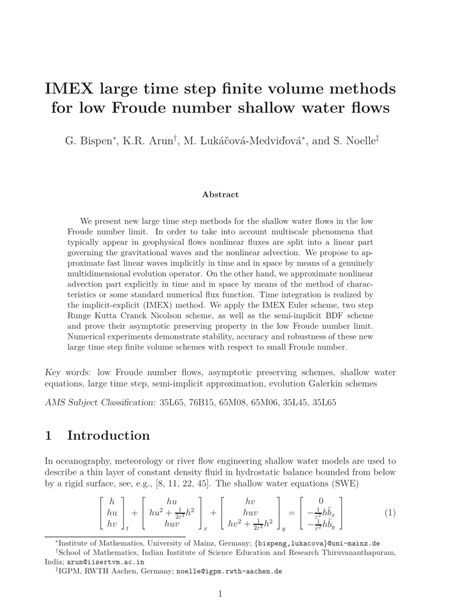 pdf imex large time step finite volume methods for low froude number shallow water flows