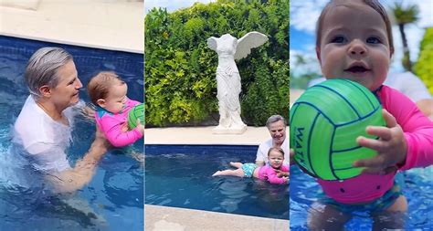 Edson Celulari mostra sua bebê na piscina pela 1ª vez fofura