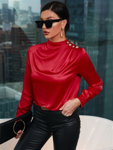 Satin Blouses Red Blouses Blouses For Women Leather Pants Outfit