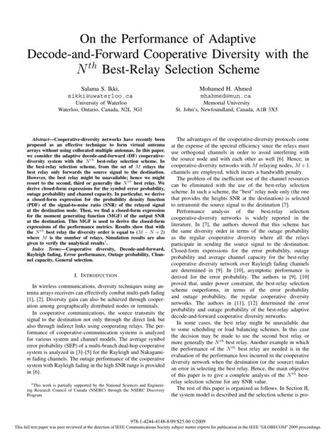 pdf on the performance of adaptive decode and forward cooperative diversity with the nth best