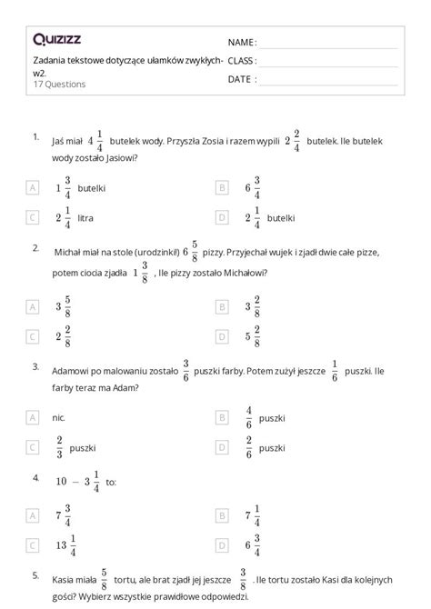 Ponad Zadania Tekstowe Z Matematyki Arkuszy Roboczych Dla Klasa