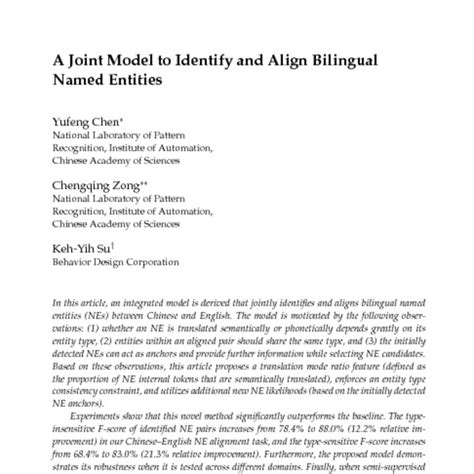a joint model to identify and align bilingual named entities acl anthology