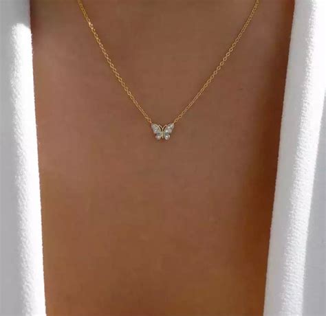 18K Gold Plated Butterfly Necklace Sparkly Dainty Gold Etsy