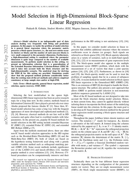 [pdf] model selection in high dimensional block sparse linear regression
