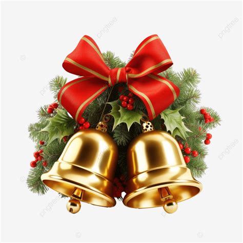 Campanas Doradas Con Cinta Y Decoración De Acebo Para Navidad PNG