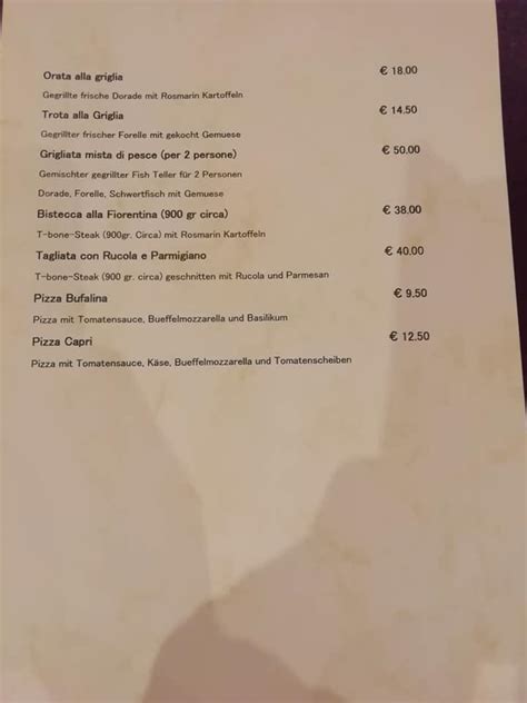 Speisekarte Von La Perla Restaurant Tettnang