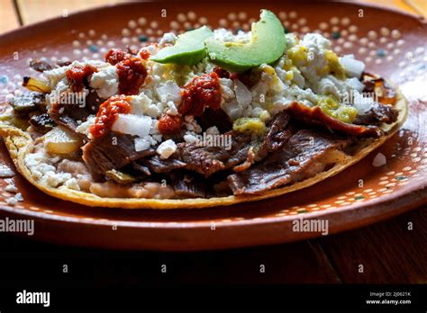 Traditional Mexican Huarache Of Cecina Beef Stock Photo Alamy