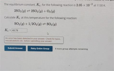 Solved The Equilibrium Constant Kc For The Following Chegg