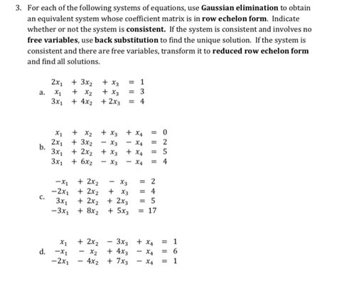 solved 3 for each of the following systems of equations