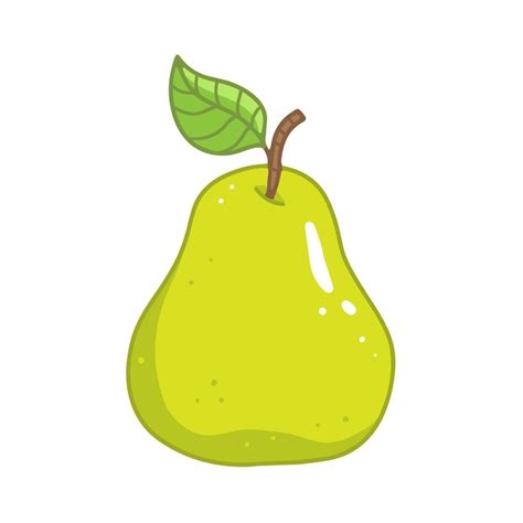 Premium Vector A Whole Ripe Green Pear With A Leaf In A Cartoon Style