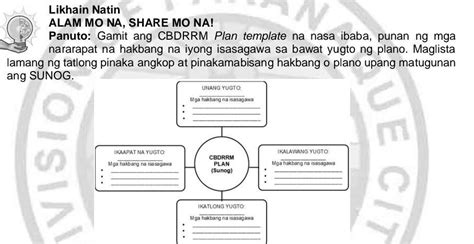 Gamit Ang CBDRRM Plan Template Na Nasa Ibaba Punan Ng Mga Nararapat Na