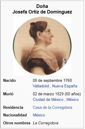 Biografia de Josefa Ortiz de Domínguez Historia Cultural