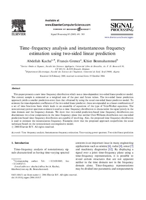 pdf time frequency analysis and instantaneous frequency estimation using two sided linear