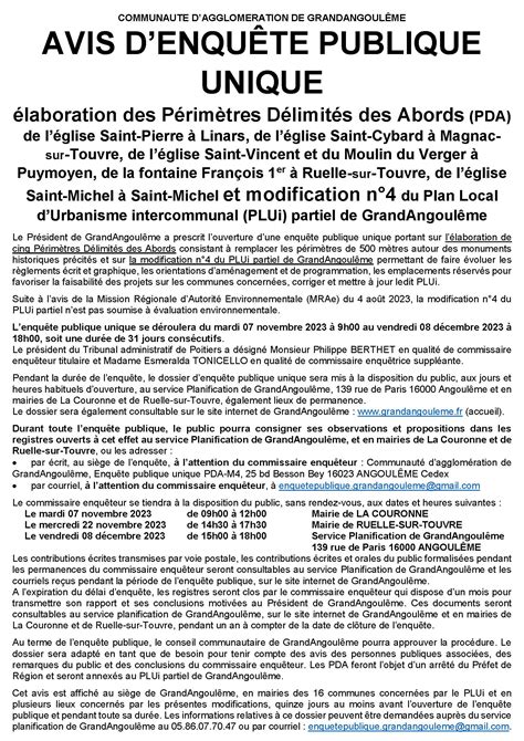 GRANDANGOULÊME Planification information prochaine enquête publique