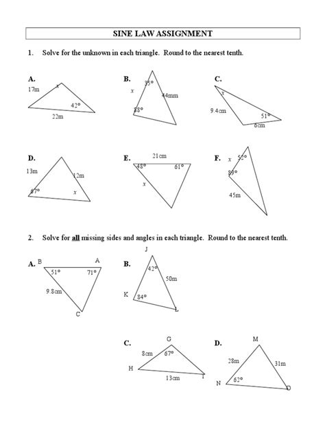 sine law worksheet euclidean plane geometry triangle free 30 day trial scribd