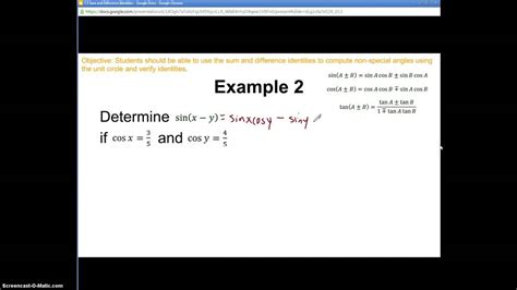 sum and difference identities youtube