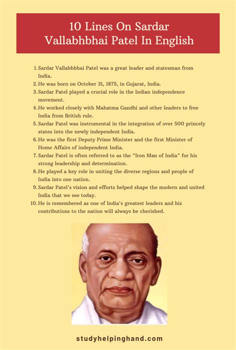 10 Lines On Sardar Vallabhbhai Patel In English