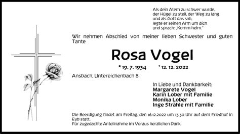 Traueranzeigen Von Rosa Vogel Trauer Flz De