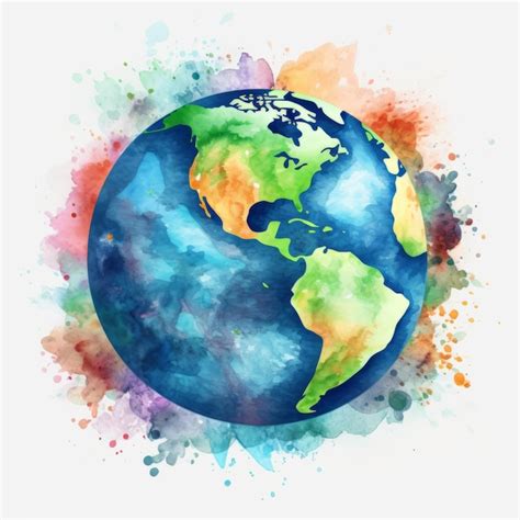 Premium AI Image Watercolor Planet Earth With Watercolor Splashes