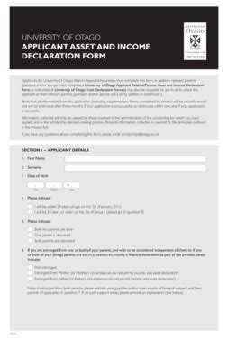 Fillable Online Otago Ac University Of Otago Applicant Asset And Income