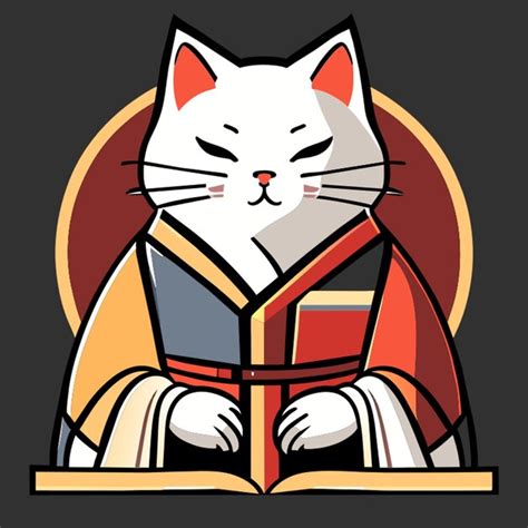 Premium Vector Cat Writer Kimono Book Vector Illustration